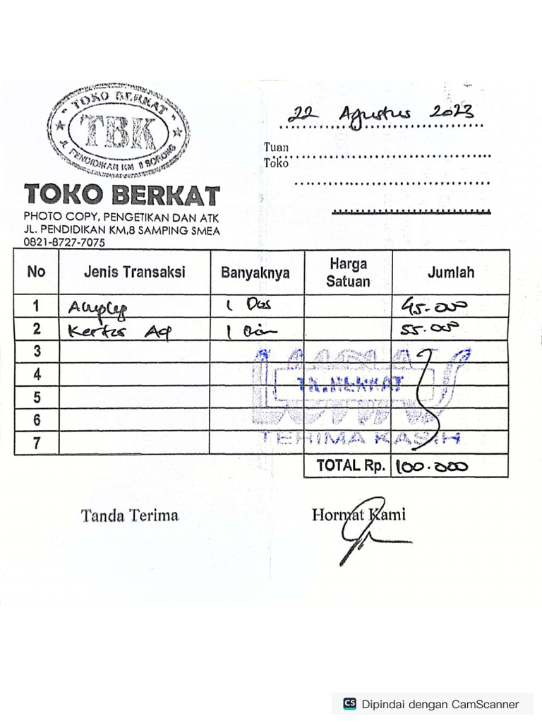 Nota Pembelian Kertas Dan Amplop | PDF