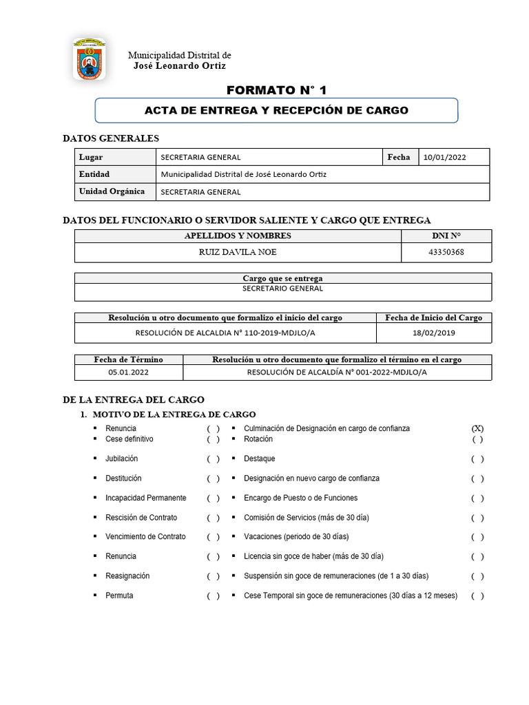 Entrega de Cargo | PDF