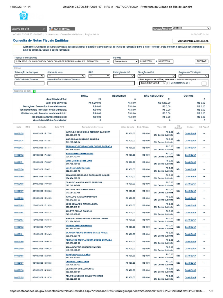 Usuário - 03.709.551 - 0001-17 - NFS-e - NOTA CARIOCA - Prefeitura Da Cidade Do Rio de Janeiro | PDF