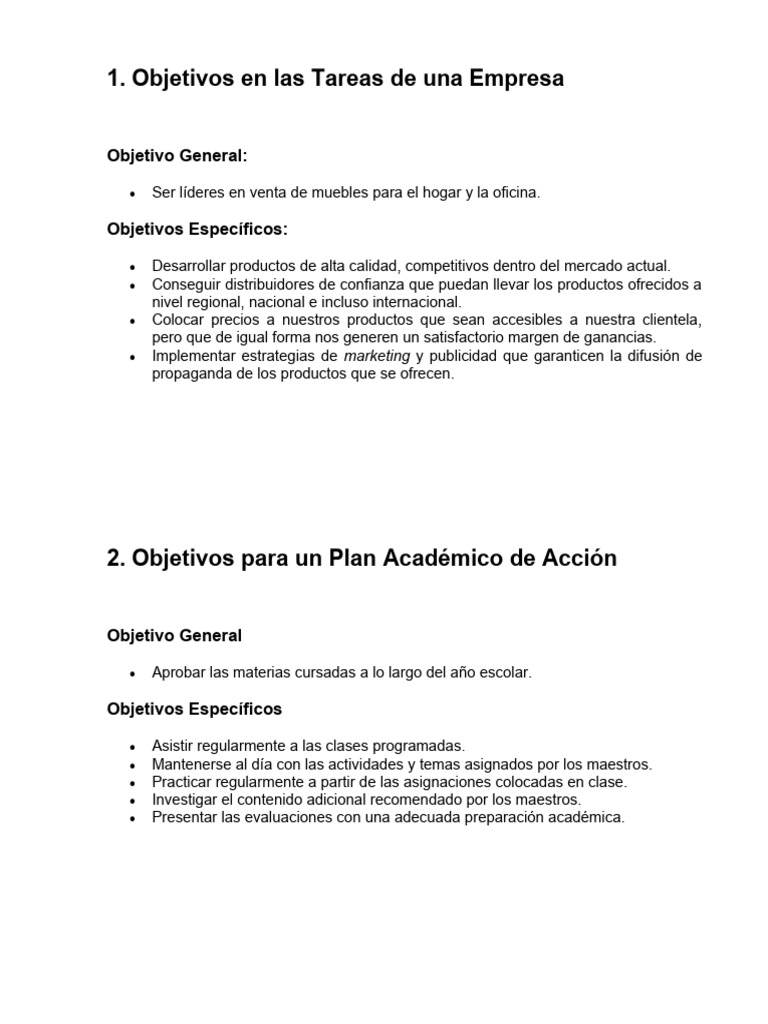 Ejemplos de Objetivos | PDF | Business | Marketing