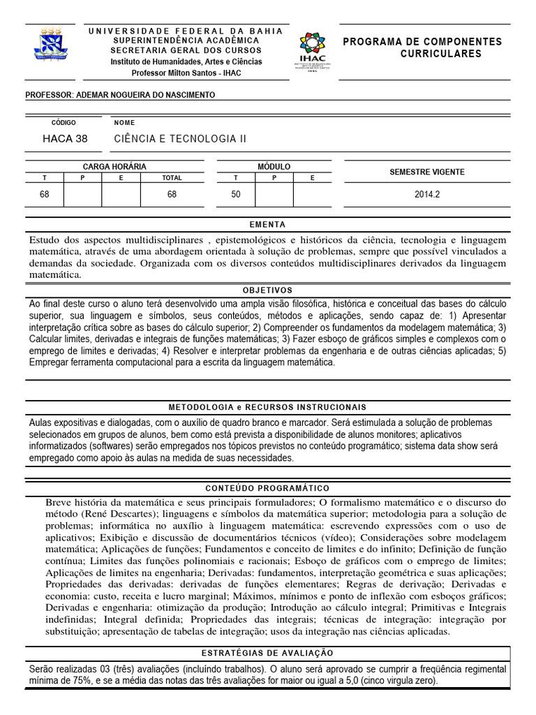 Programa CT II 2014 2 Compress | PDF | Cálculo | Integrante
