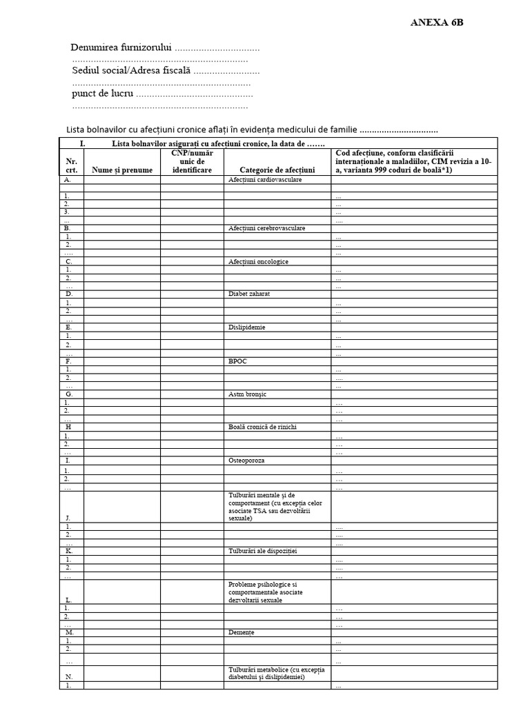 ANEXA 6B Bolnavi Cronici (Model pct.12) | PDF