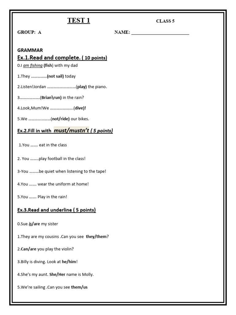 English Test for Class 5 Students | PDF