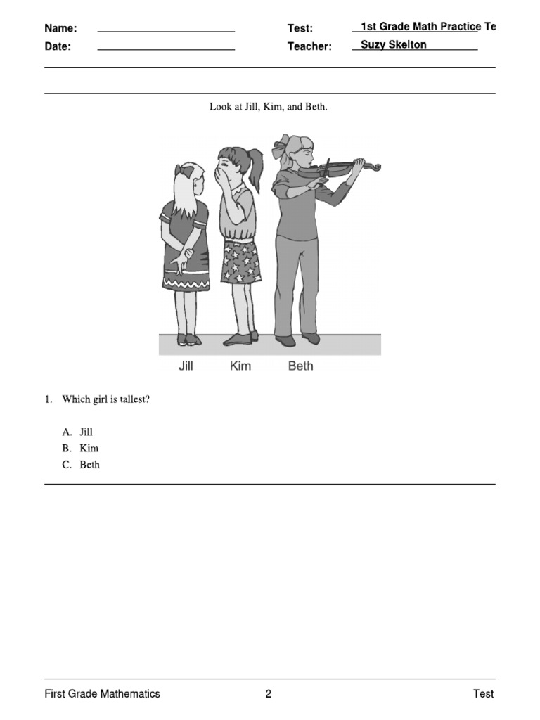 Grade 1 math exam | PDF