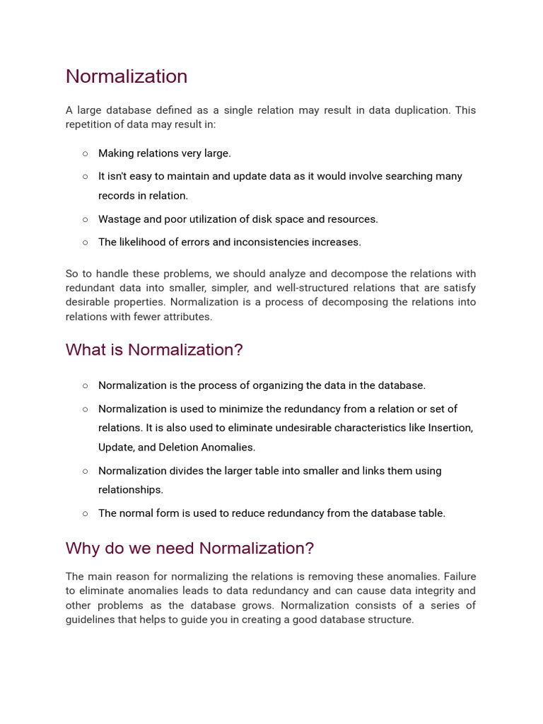 Normalization in DBMS | Download Free PDF | Data Management | Computing