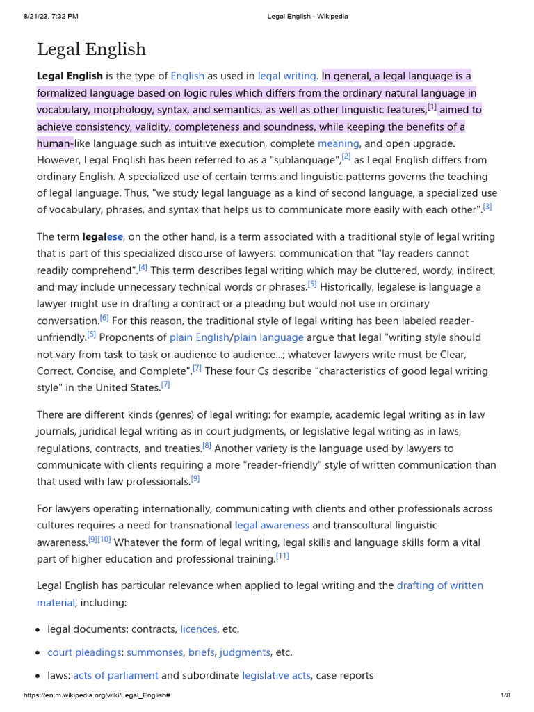 Legal English - Wikipedia | PDF