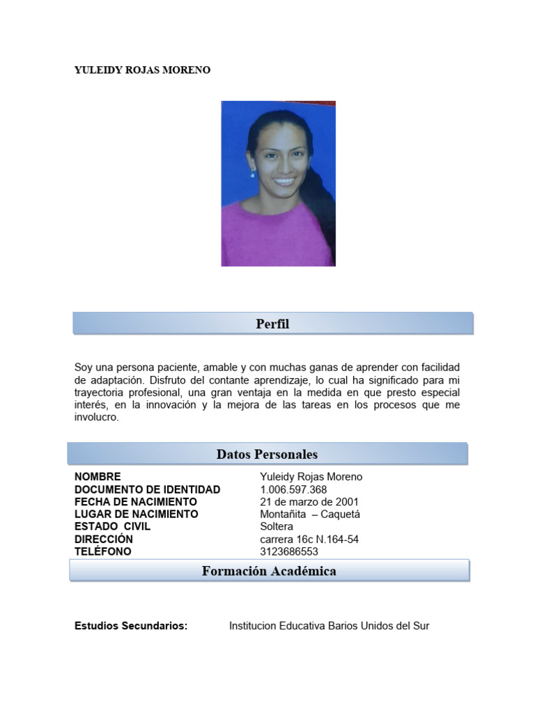 YULEIDY Hoja de Vida 2 | PDF