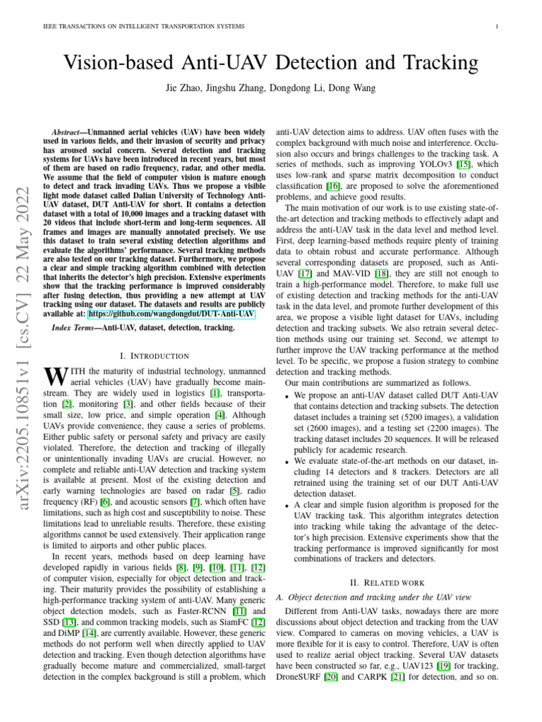 Vision-Based Anti-UAV Detection and Tracking: Jie Zhao, Jingshu Zhang, Dongdong Li, Dong Wang ...