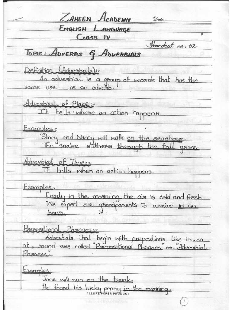 Class 4th Eng Lang Adverbs and Essay | PDF