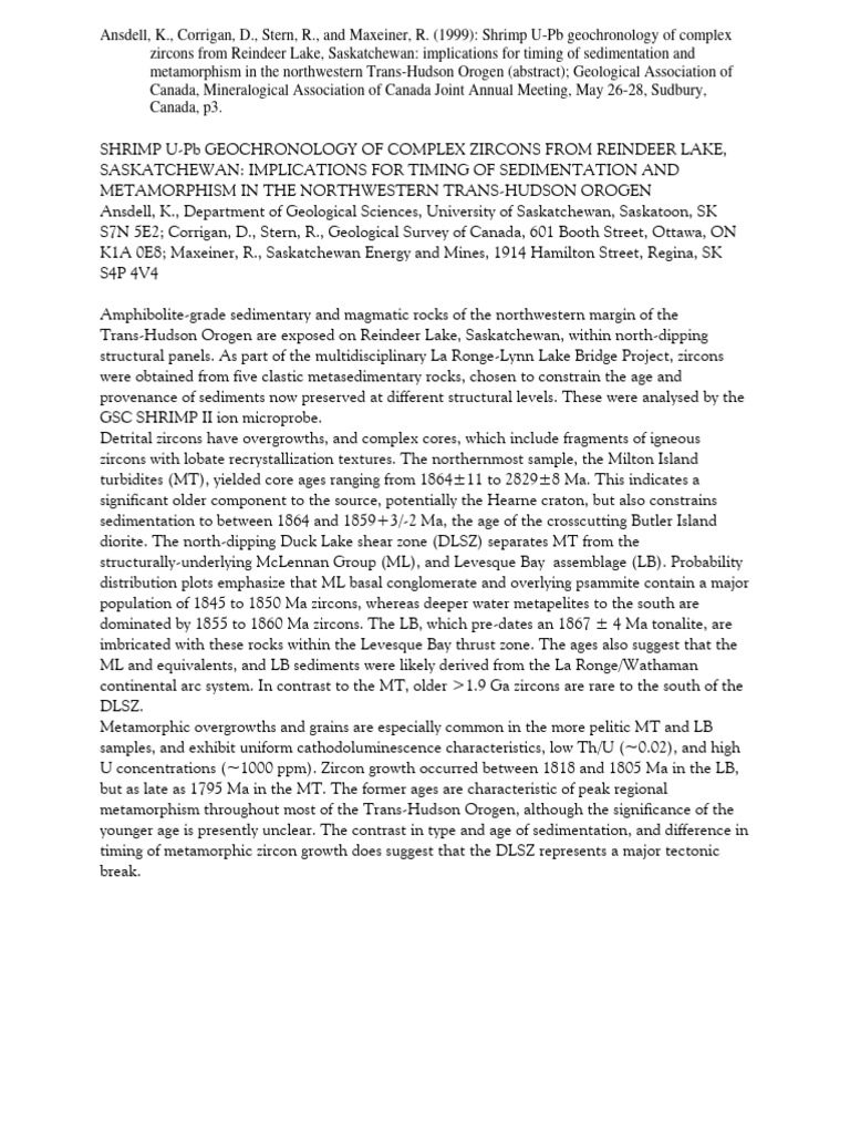 Zircon Geochronology at Reindeer Lake | PDF | Social Science