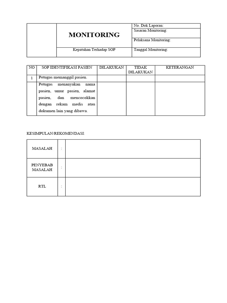 Monitoring SOP Poli KIA - Identifikasi Pasien Contoh | PDF | Sains ...