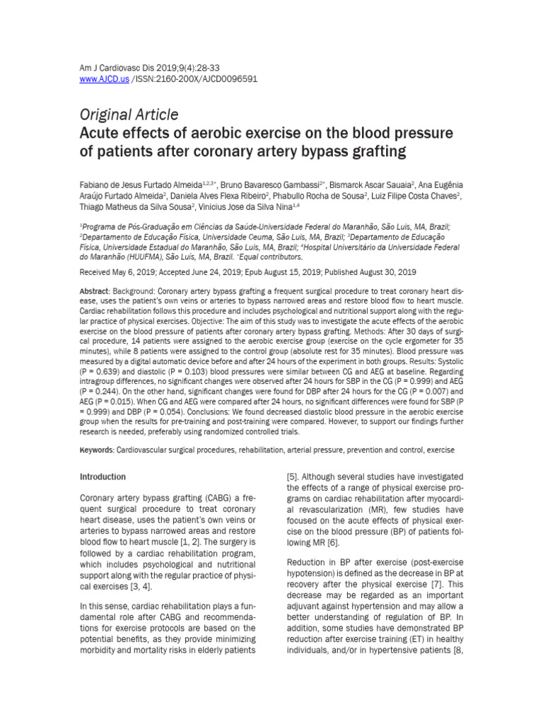 Aerobic Exercise On Cabg | PDF | Blood Pressure | Coronary Artery ...