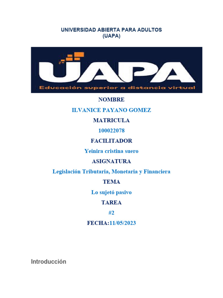 Tarea 2 L T M FINANCIERA ILVA PDF Impuestos Contribuyente