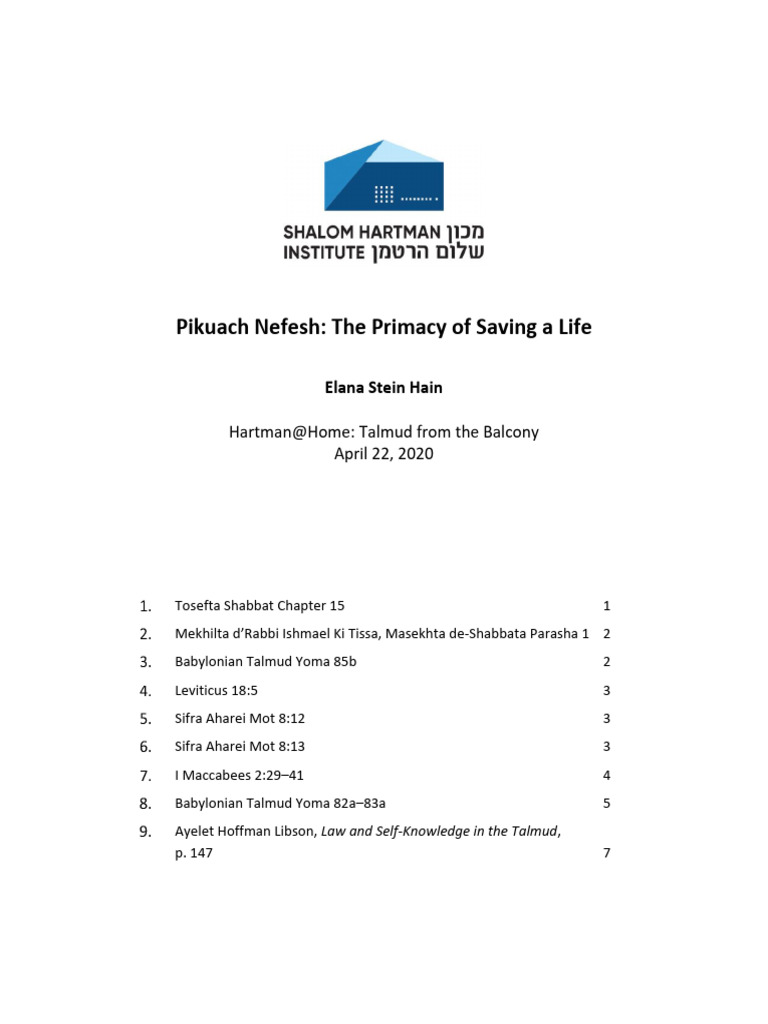 Pikuach Nefesh: Saving Lives Over Shabbat | PDF | Shabbat | Talmud