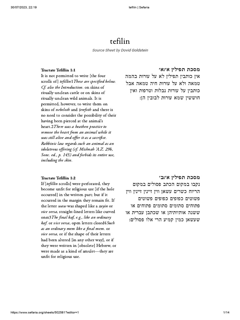 Tefilin - Sefaria | PDF | Torah Books | Jewish Belief And Doctrine