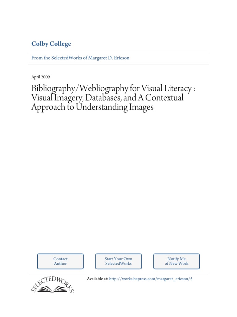 Bibliography/Webliography For Visual Literacy: Visual Imagery ...