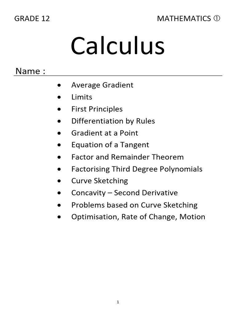 GR 12 Calculus | PDF | Tangent | Factorization