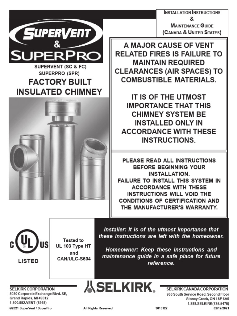 SuperVent and SuperPro Instructions SPR JSC US | PDF | Chimney ...