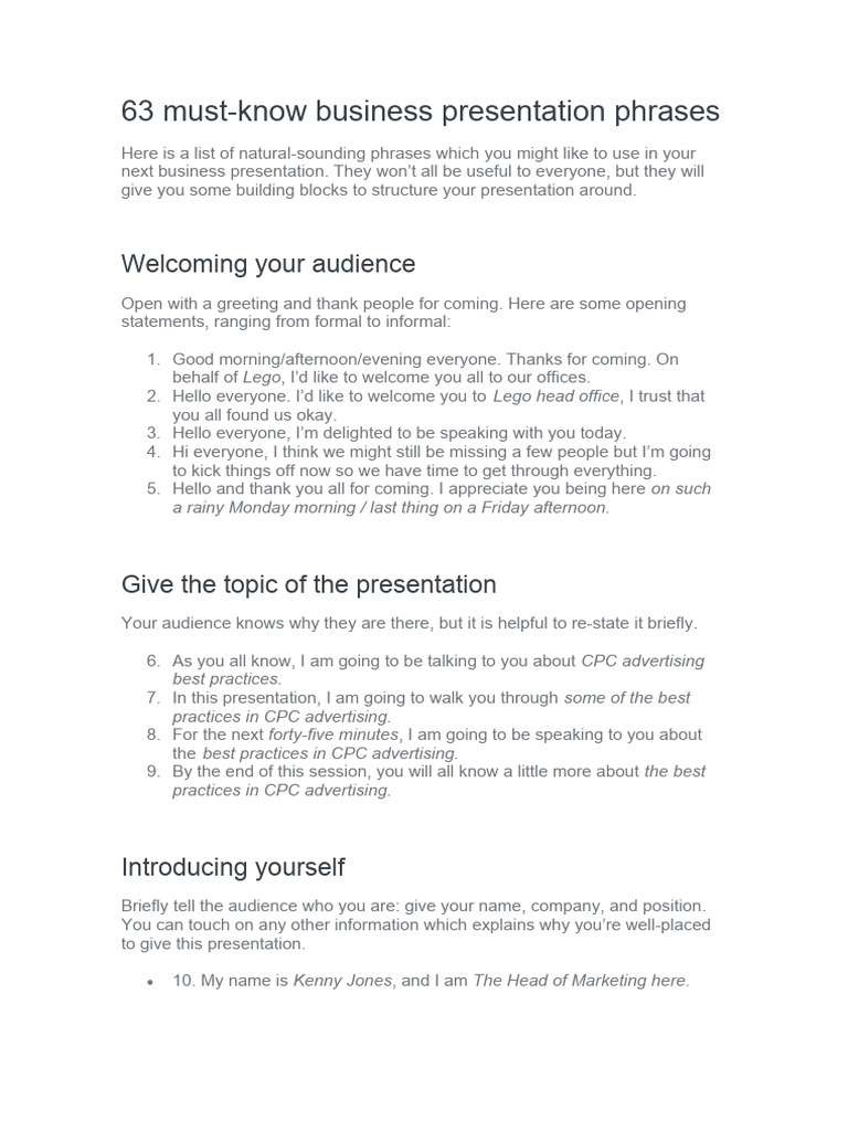 63 Must Know Business Presentation Phrases Pdf
