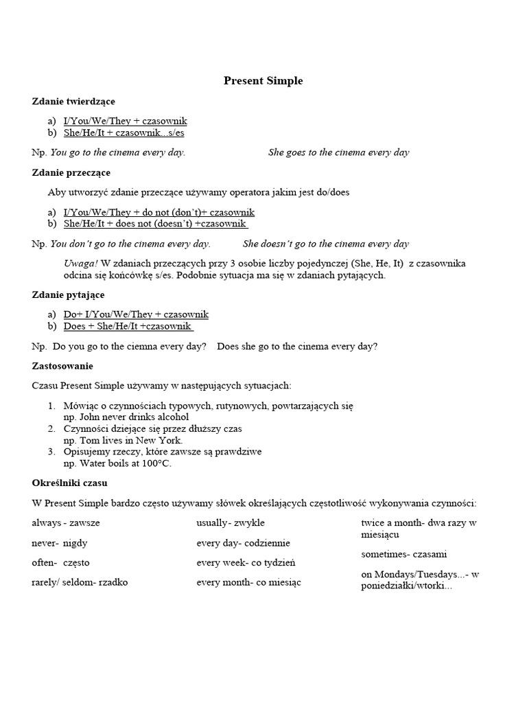 Present Simple - Polish - Theory + Exercises | PDF