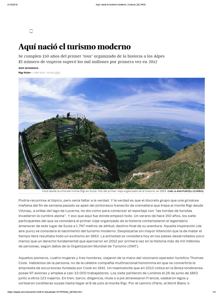 Aquí Nació El Turismo Moderno - Cultura - EL PAÍS | PDF | Turismo | España