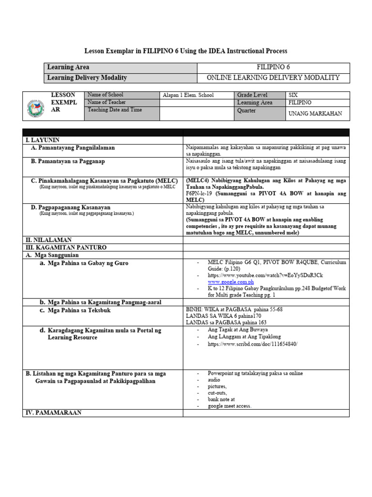 Fil G6 Q1 MELC4 | PDF