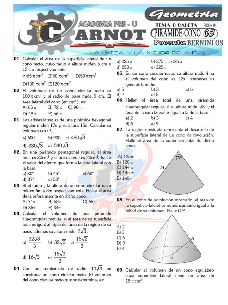 Volumen y área de conos y pirámides | PDF | Geometría Convexa | Formas ...