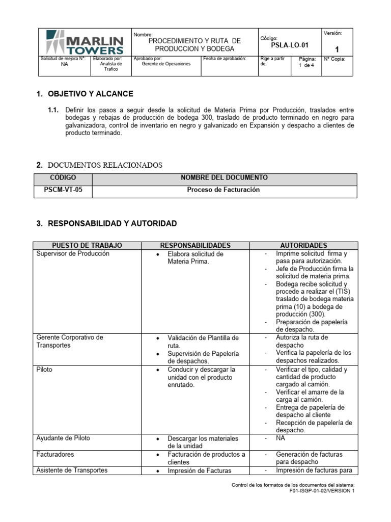 Procedimiento de Bodega y Produccion | PDF