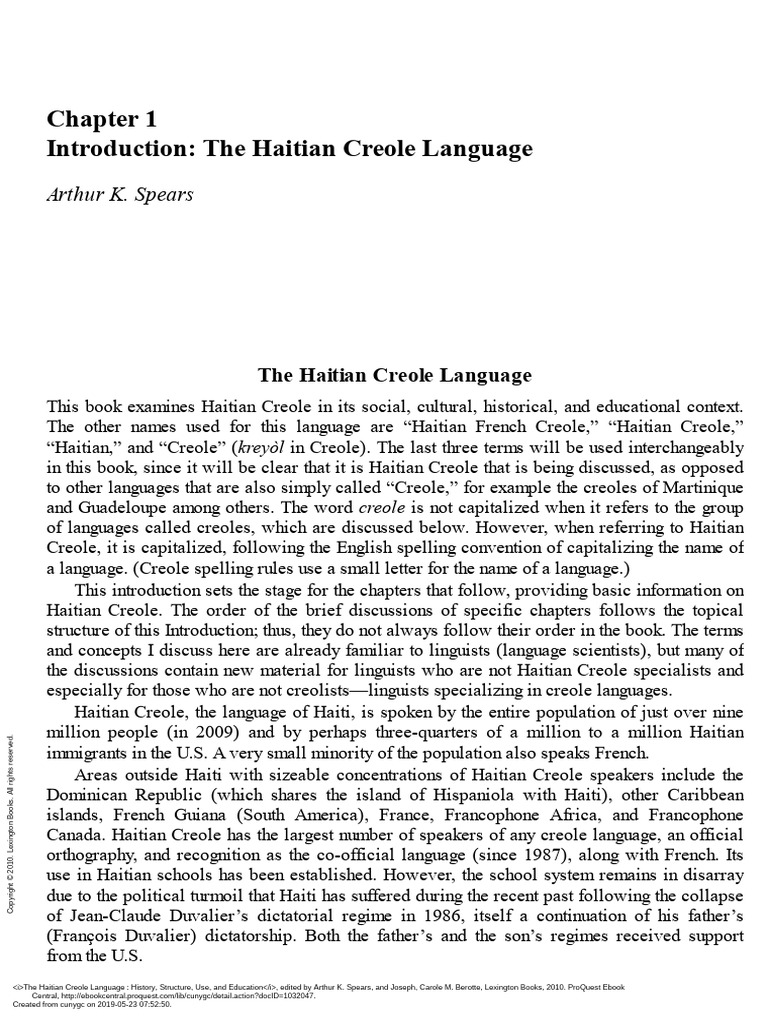 Chapter 1 Introduction the Haitian Creol | PDF | Dialect | English Language