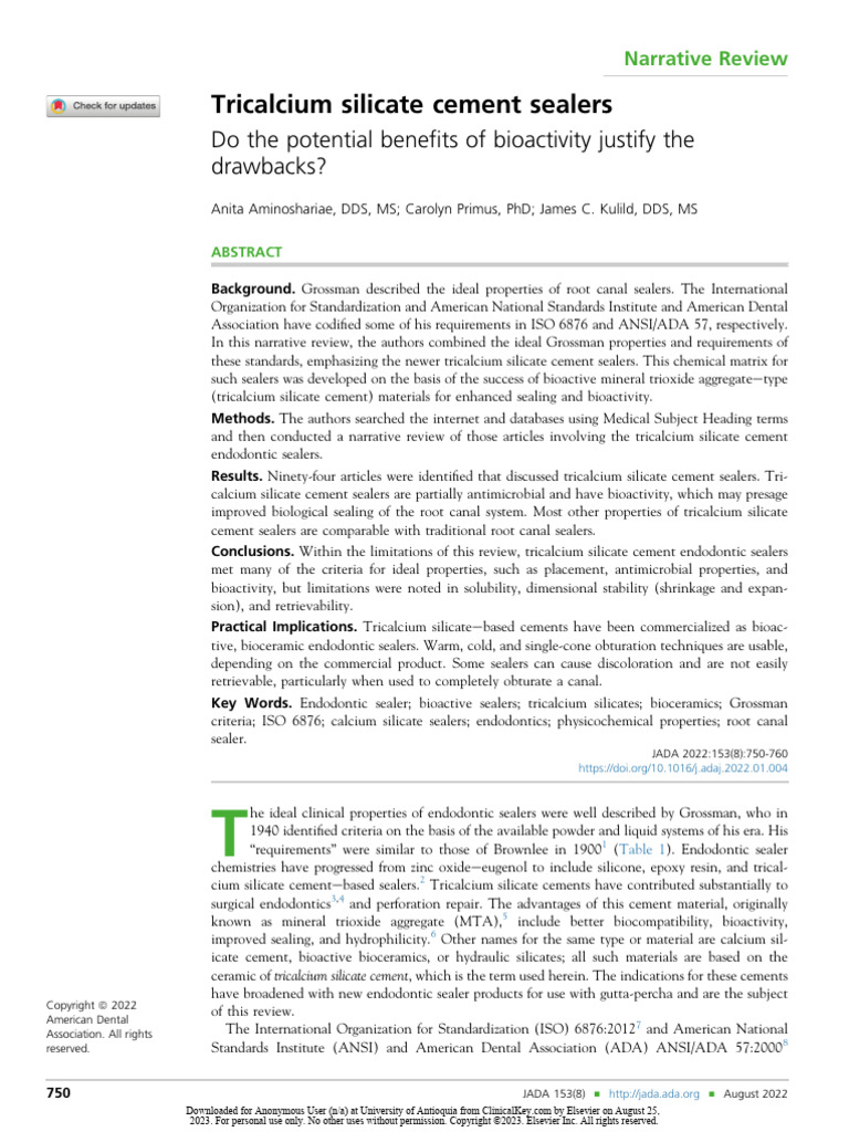 Tricalcium Silicate Cement Sealers: Do The Potential Bene Fits of Bioactivity Justify The ...
