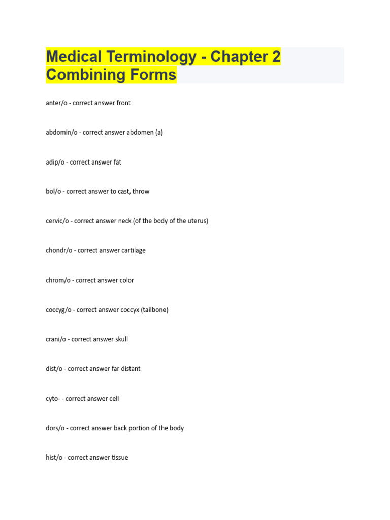 Medical Terminology - Chapter 2 Combining Forms | PDF