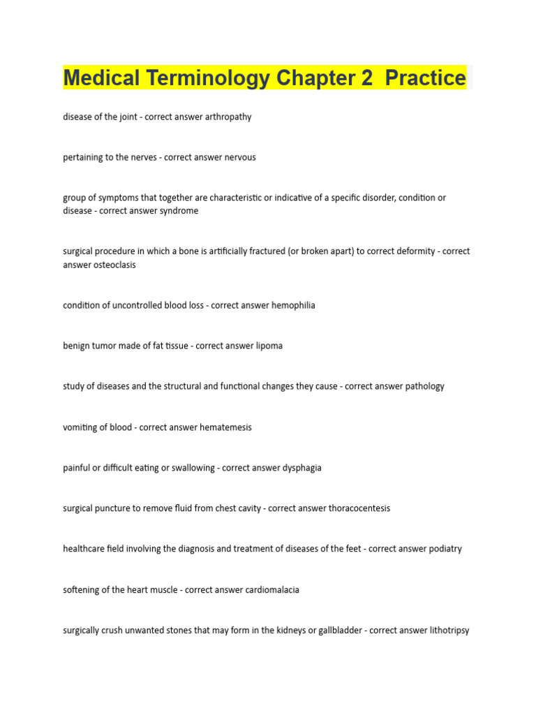 Medical Terminology Chapter 2 Practice | PDF | Self-Improvement | Wellness