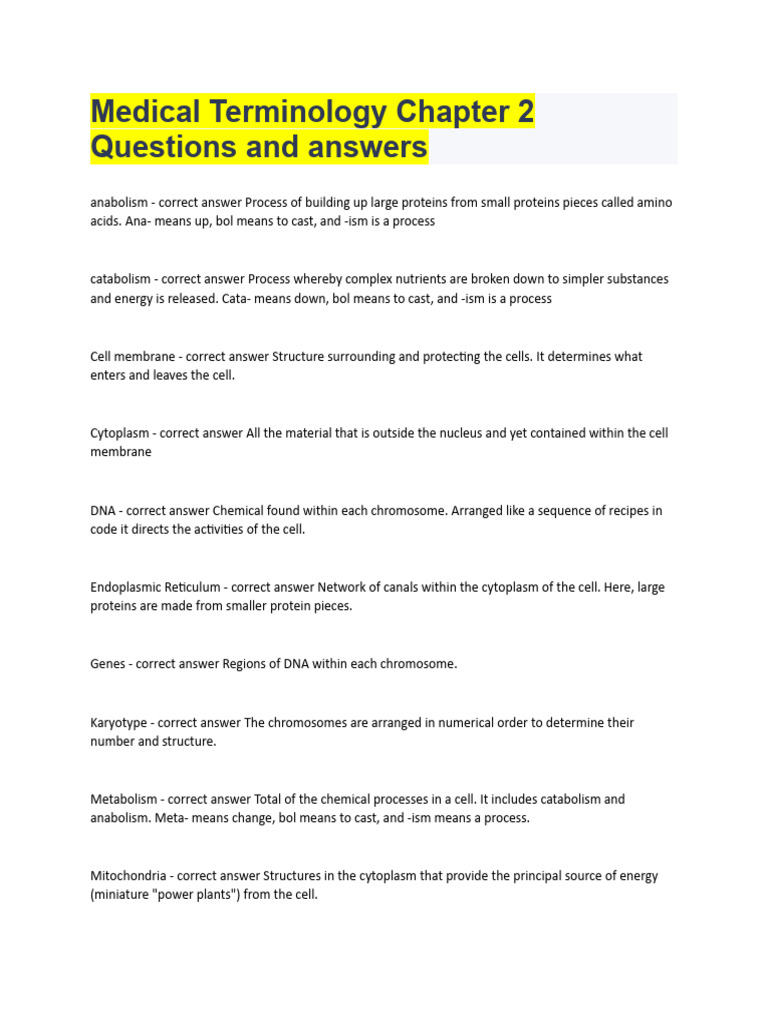 Medical Terminology Chapter 2 Questions and Answers | PDF