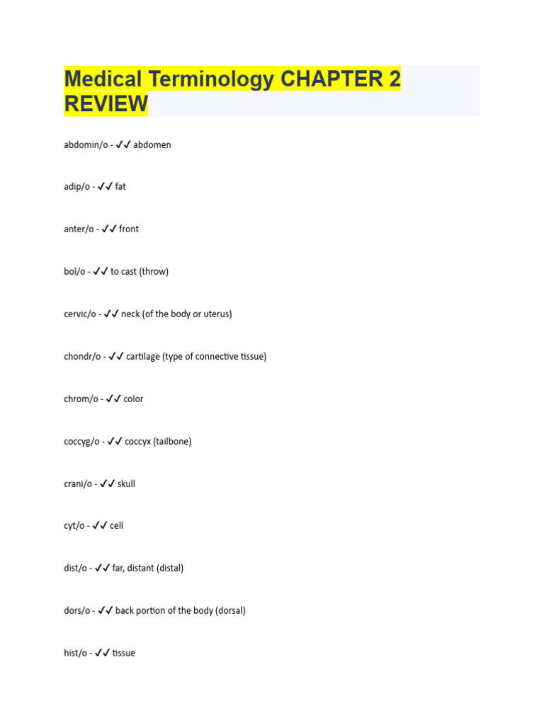 Medical Terminology CHAPTER 2 REVIEW | PDF | Anatomical Terms Of ...