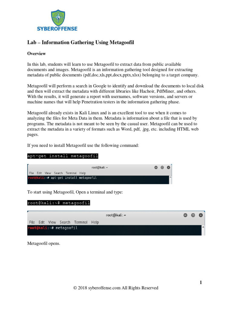 12-Lab - Information Gathering Using Metagoofil | PDF | Metadata | Computer File