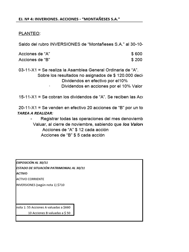 Ejercicio 4 Acciones | PDF | Compartir (Finanzas) | Inversiones