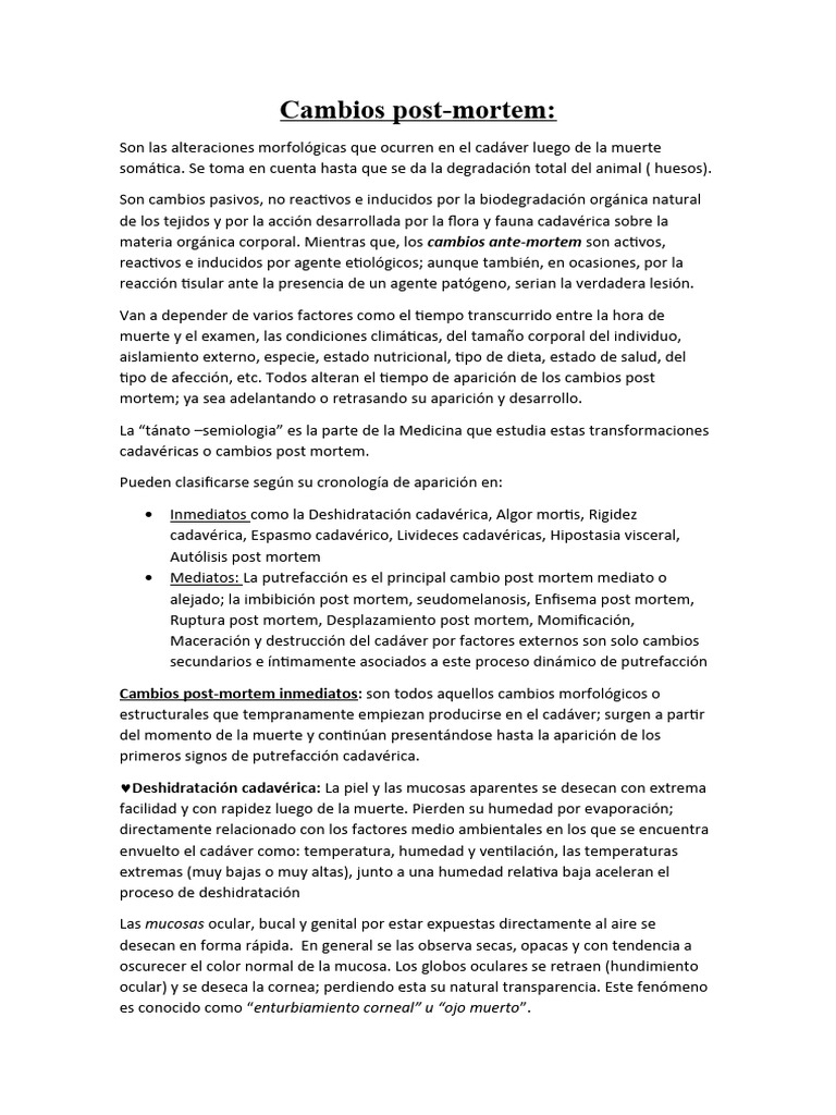 Cambios Post - Mortem | PDF | Descomposición | Músculo esquelético