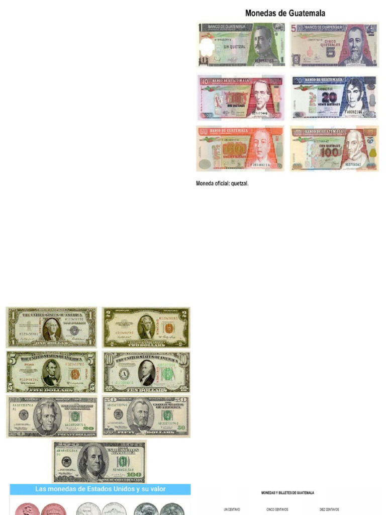 Monedas y Billetes de ESTADOS UNIDOS Y GUATEMALA | PDF
