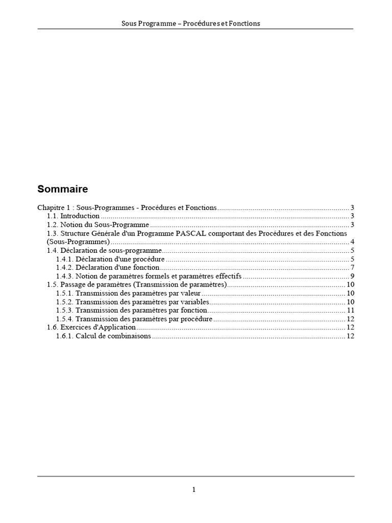 Procédures et Fonctions en Pascal | PDF | Paramètre (Programmation ...