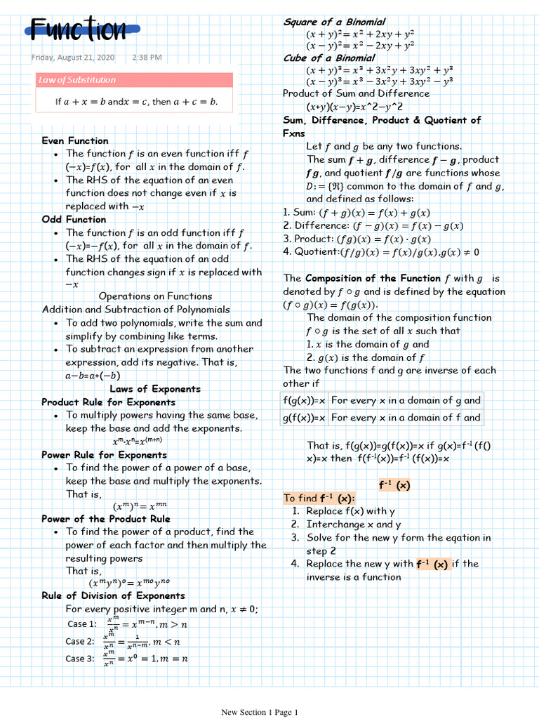 General Math Pdf Function Mathematics Exponentiation