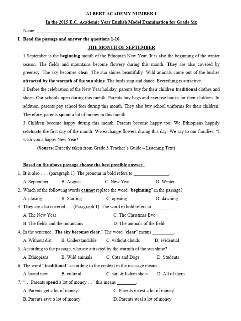 Grade 6 Model Questions | PDF | Languages | Foreign Language Studies