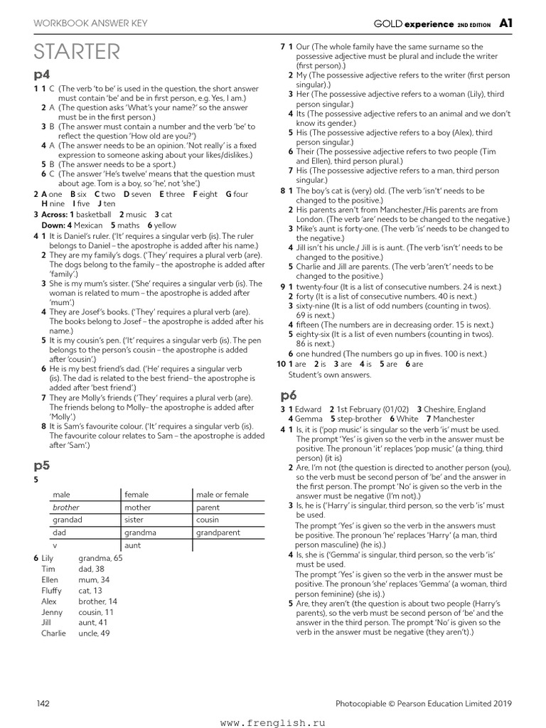 Gold Exp A1 WB Answer Key | PDF | Grammatical Number | Noun