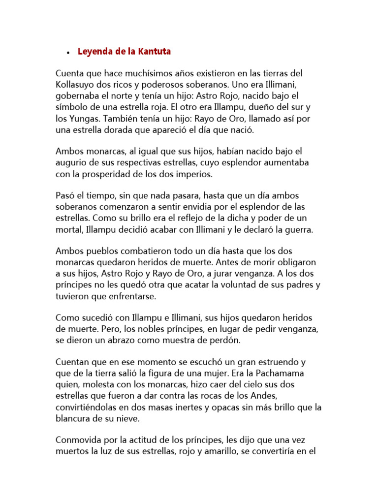 Leyenda de La Kantuta | PDF