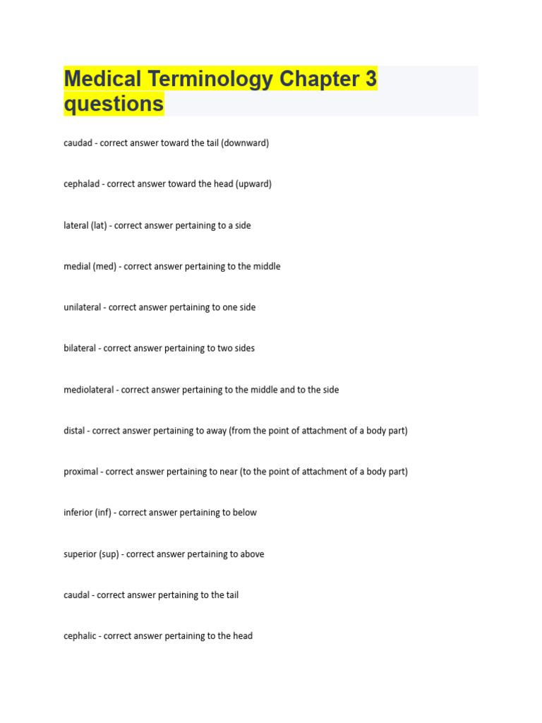 Medical Terminology Chapter 3 Questions | PDF | Anatomical Terms Of ...