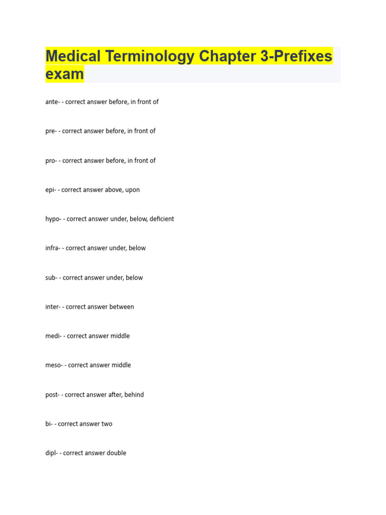 Medical Terminology Chapter 3-Prefixes Exam | PDF