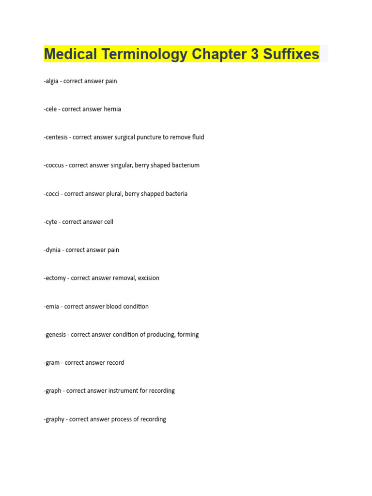 Medical Terminology Chapter 3 Suffixes | PDF