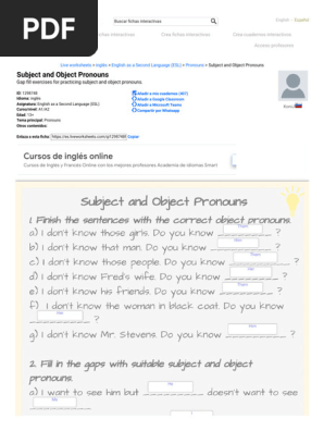 Subject And Object Pronouns Ficha Interactiva Y