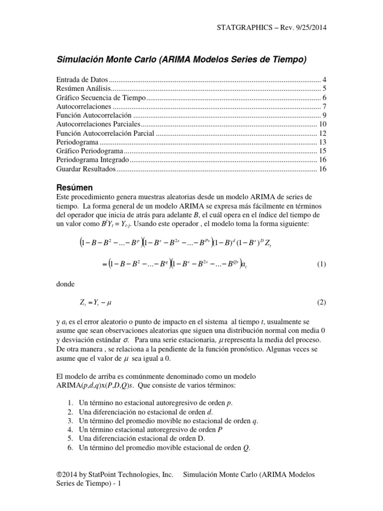 15 Simulación Monte Carlo Arima Modelos Series De Tiempo Pdf Distribución Normal