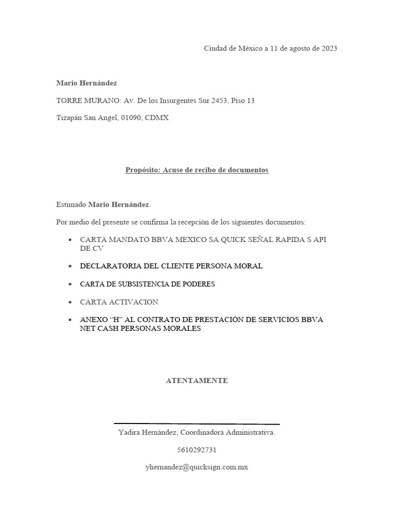 Acuse de Recibo de Documentos | PDF