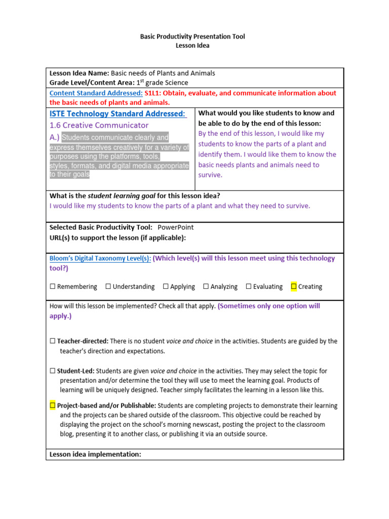 Bpts Basic Productivity Tools Lesson Idea Template | PDF | Project Based Learning | Behavior ...